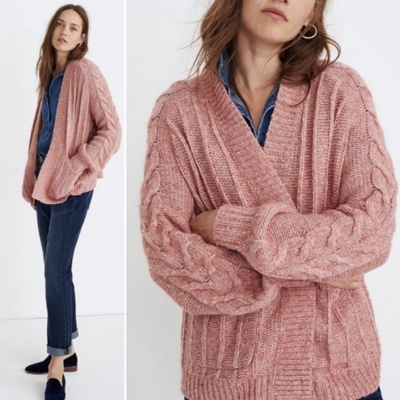 Madewell | Sweaters | Madewell Pink Bubble Sleeve Cable Knit Open Front ...